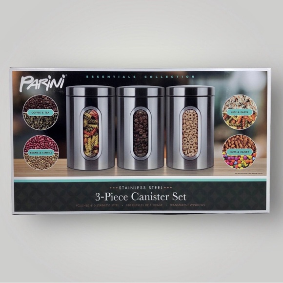Parini | Kitchen | Parini 3 Piece Stainless Steel Storage Canister Set ...